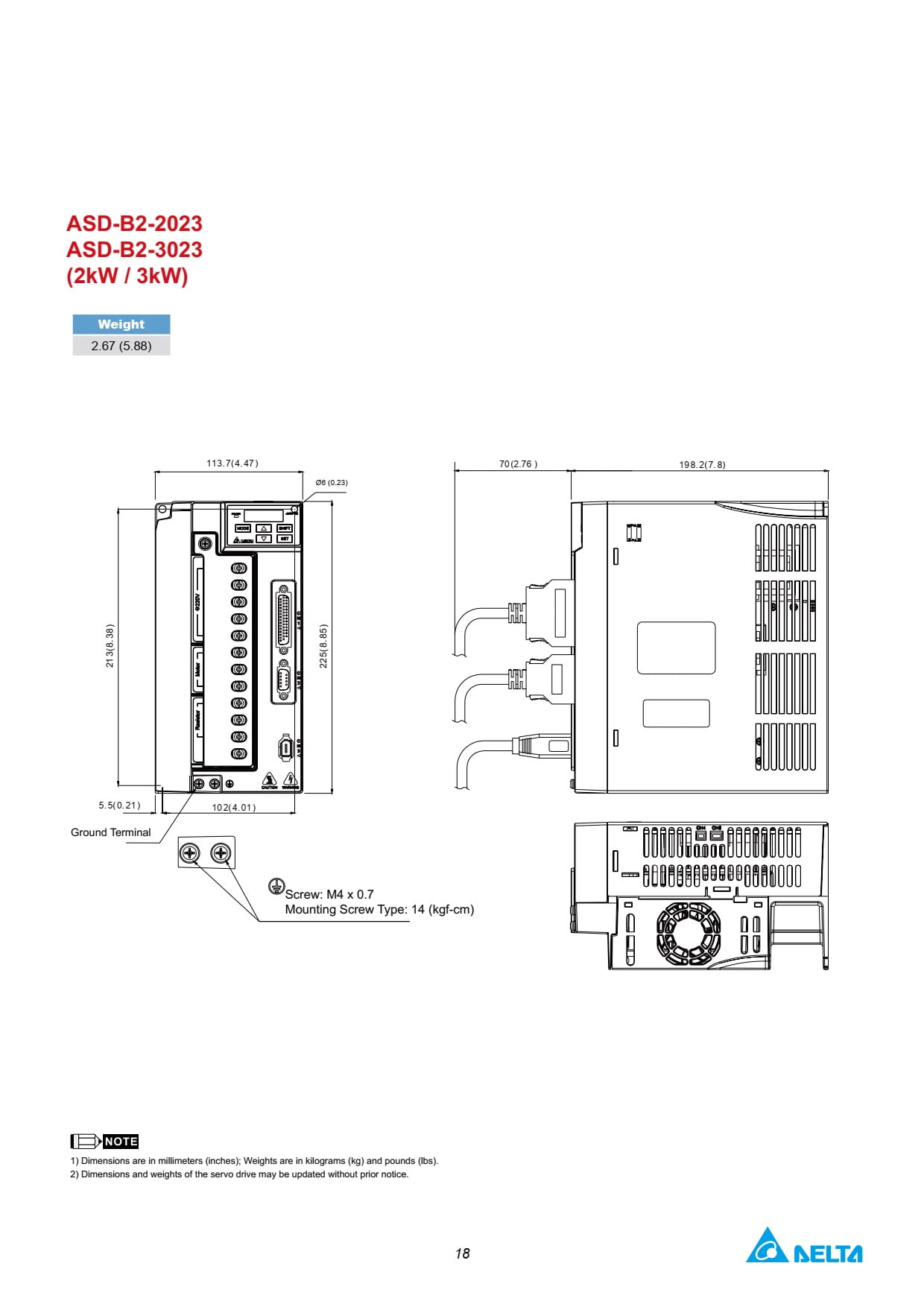 ASD-B2-2023-B, Bộ điều Khiển động Cơ Servo 2.0kW-3P/220VAC - B&V Việt Nam